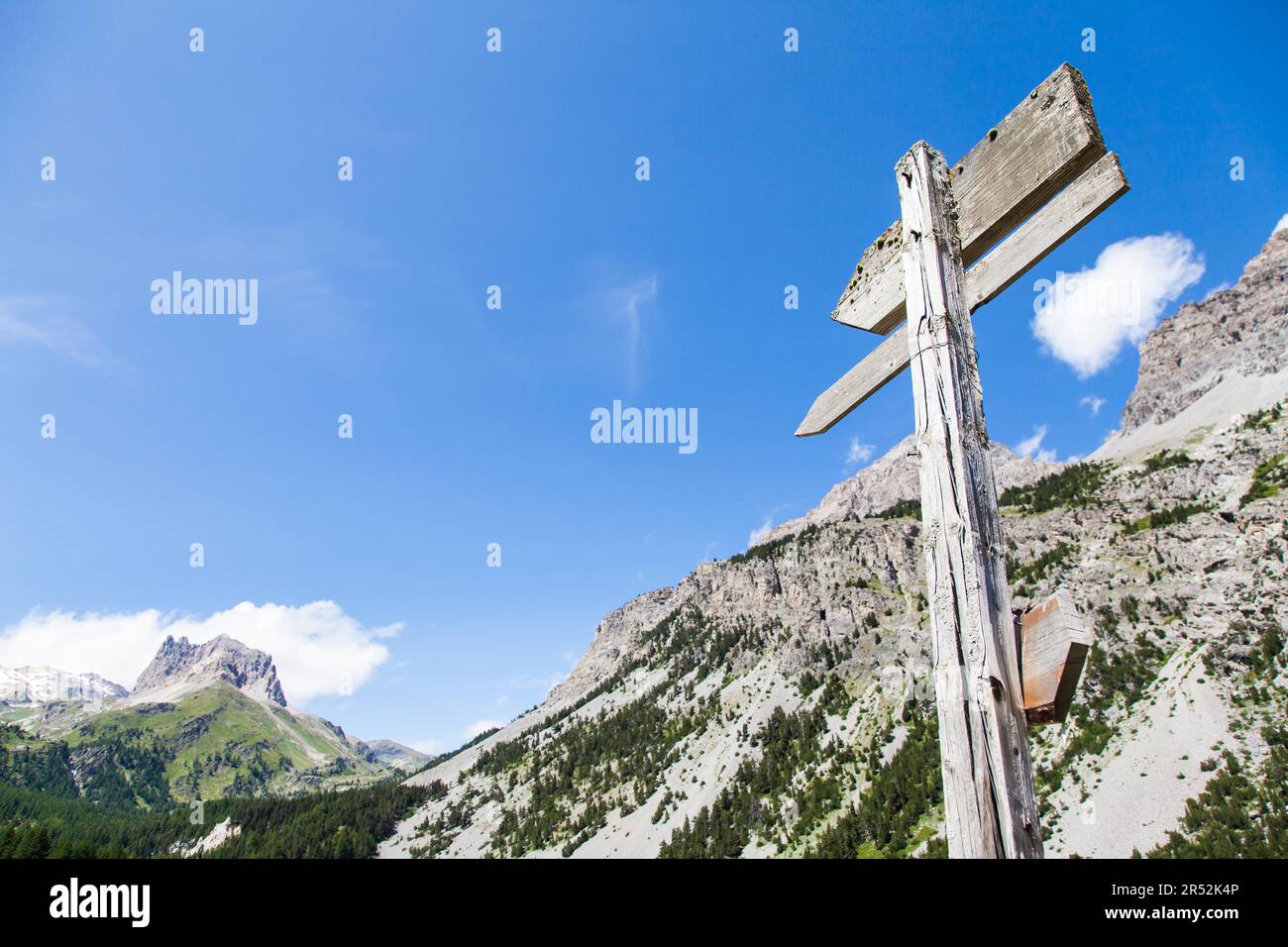 Italian Alps, close to Bardonecchia town. Mountain direction sign ...