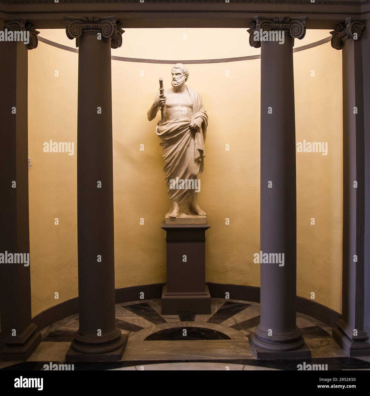 Esculapio, God of Medicine. Statue close to the entrance of an old ...