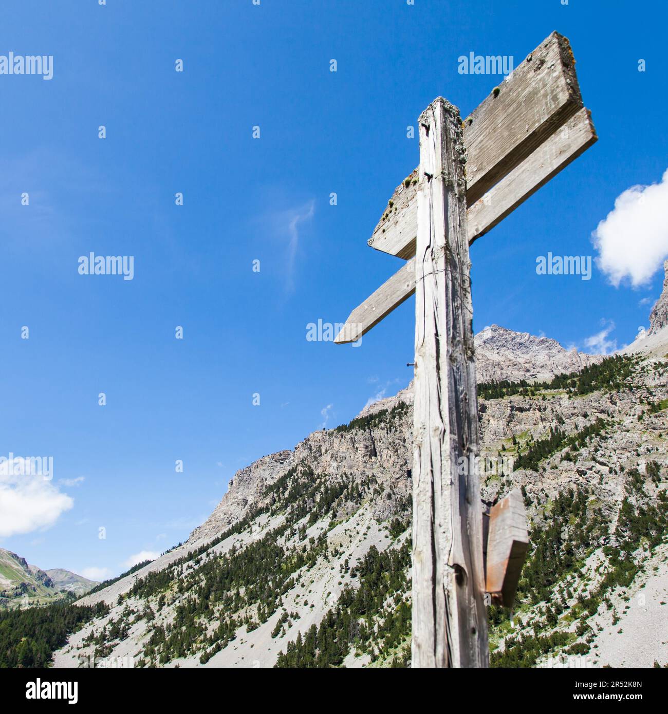 Italian Alps, close to Bardonecchia town. Mountain direction sign ...