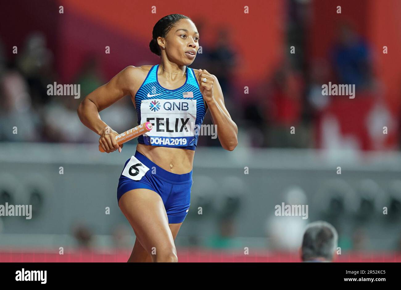Allyson FELIX running the 4x400m relay at the 2019 World Athletics ...