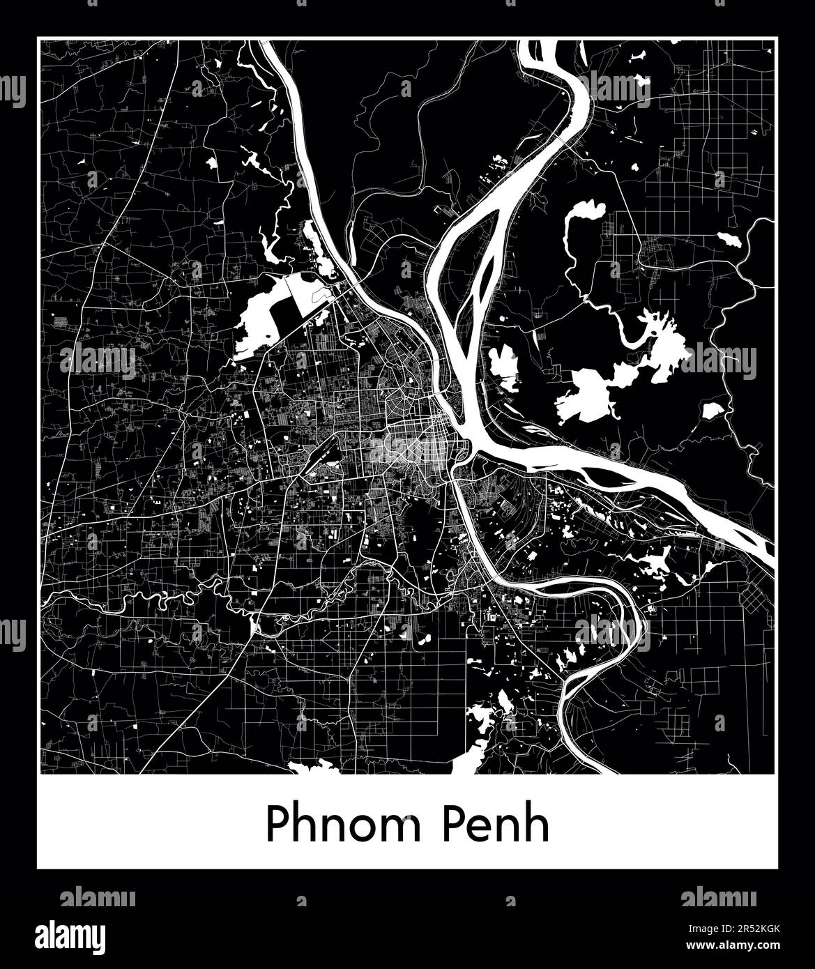 Minimal city map of Phnom Penh (Cambodia Asia Stock Vector Image & Art ...