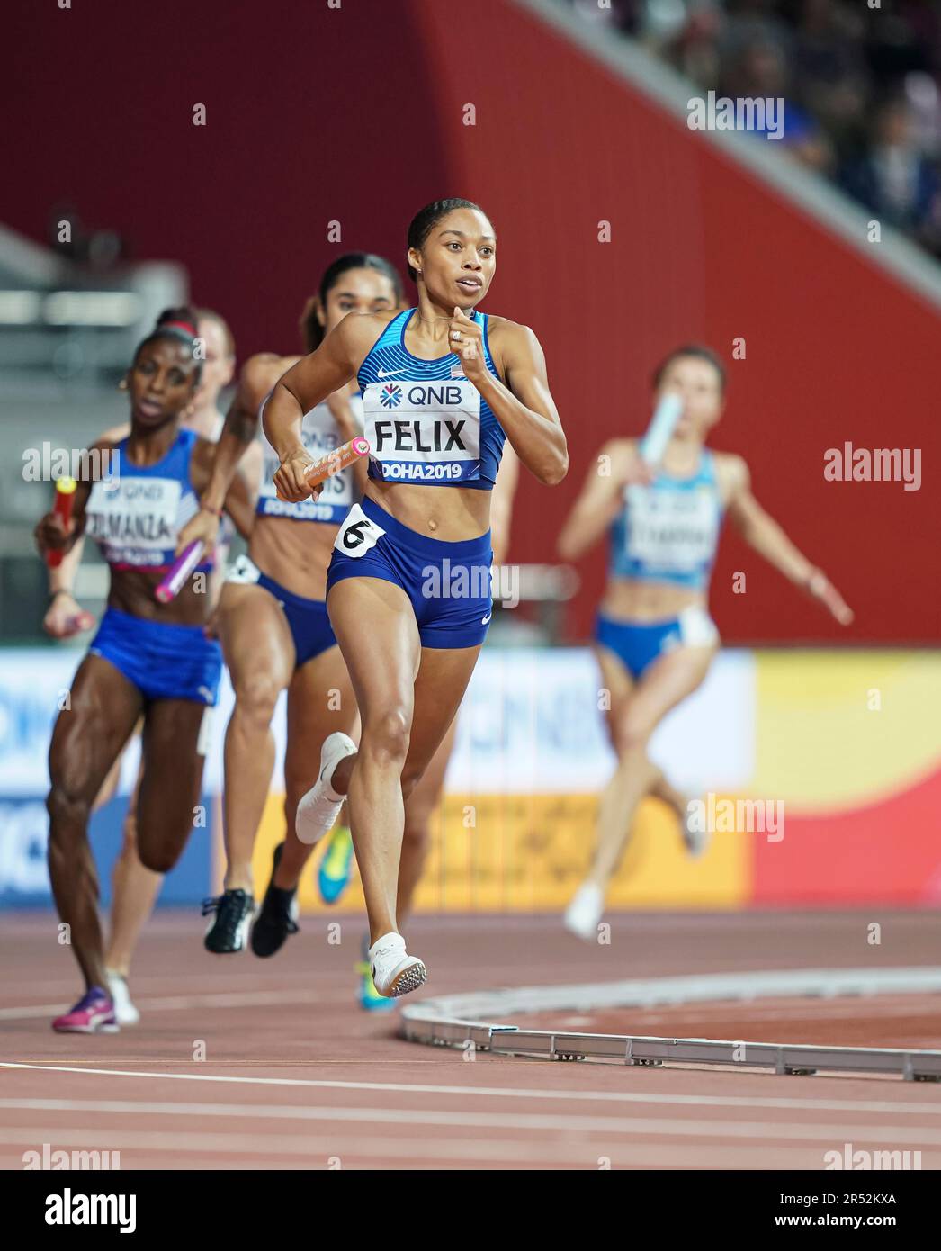 Allyson FELIX running the 4x400m relay at the 2019 World Athletics ...
