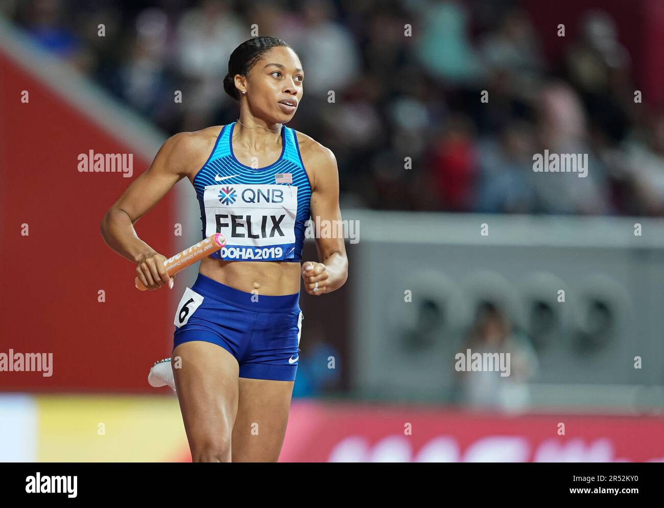 Allyson FELIX running the 4x400m relay at the 2019 World Athletics ...
