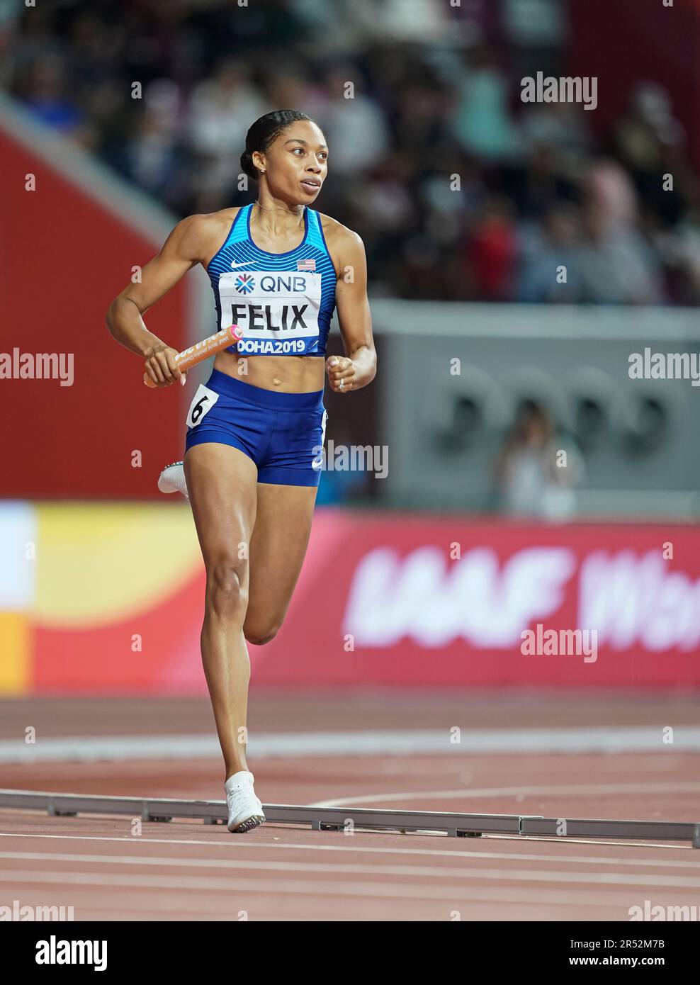 Allyson FELIX running the 4x400m relay at the 2019 World Athletics ...