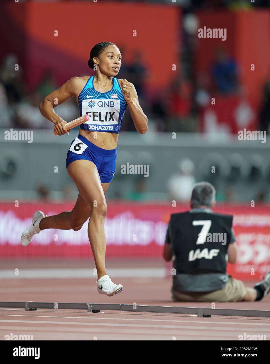 Allyson FELIX running the 4x400m relay at the 2019 World Athletics ...