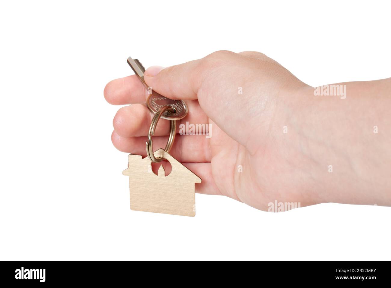 key chain in hand on a white background Stock Photo - Alamy