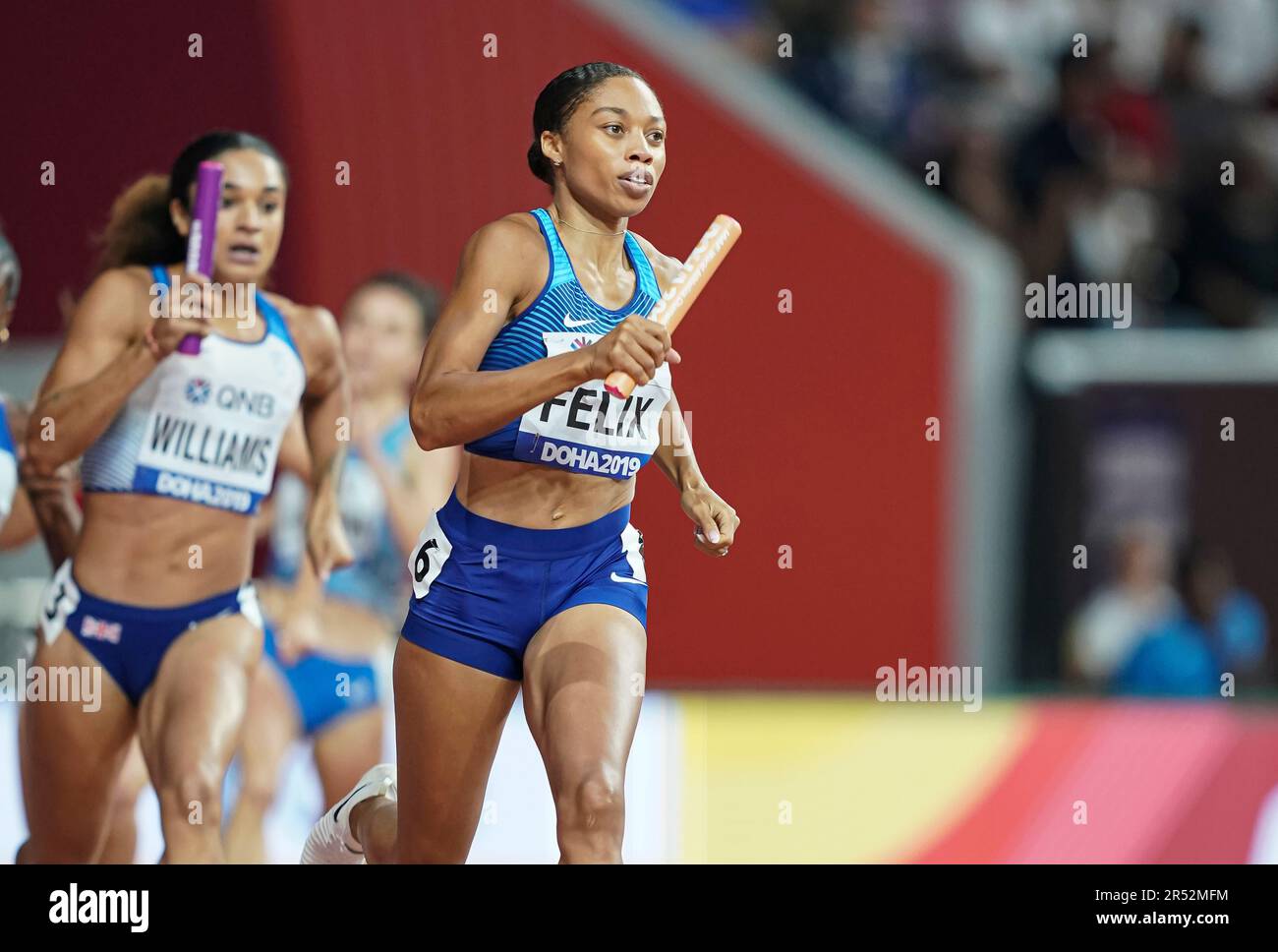 Allyson FELIX running the 4x400m relay at the 2019 World Athletics ...