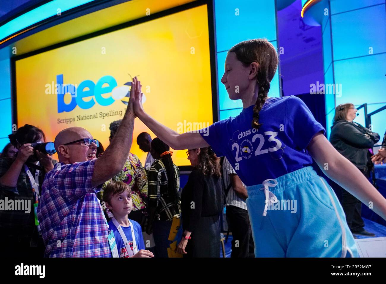 Dan Mervak, left, celebrates with his daughter Clara Mervak, 11, from ...