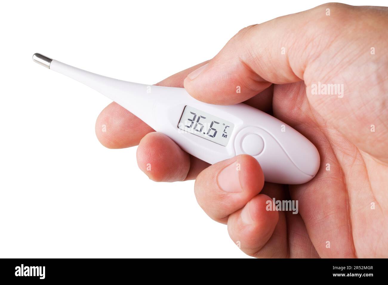 Digital thermometer in hand on a white background Stock Photo - Alamy