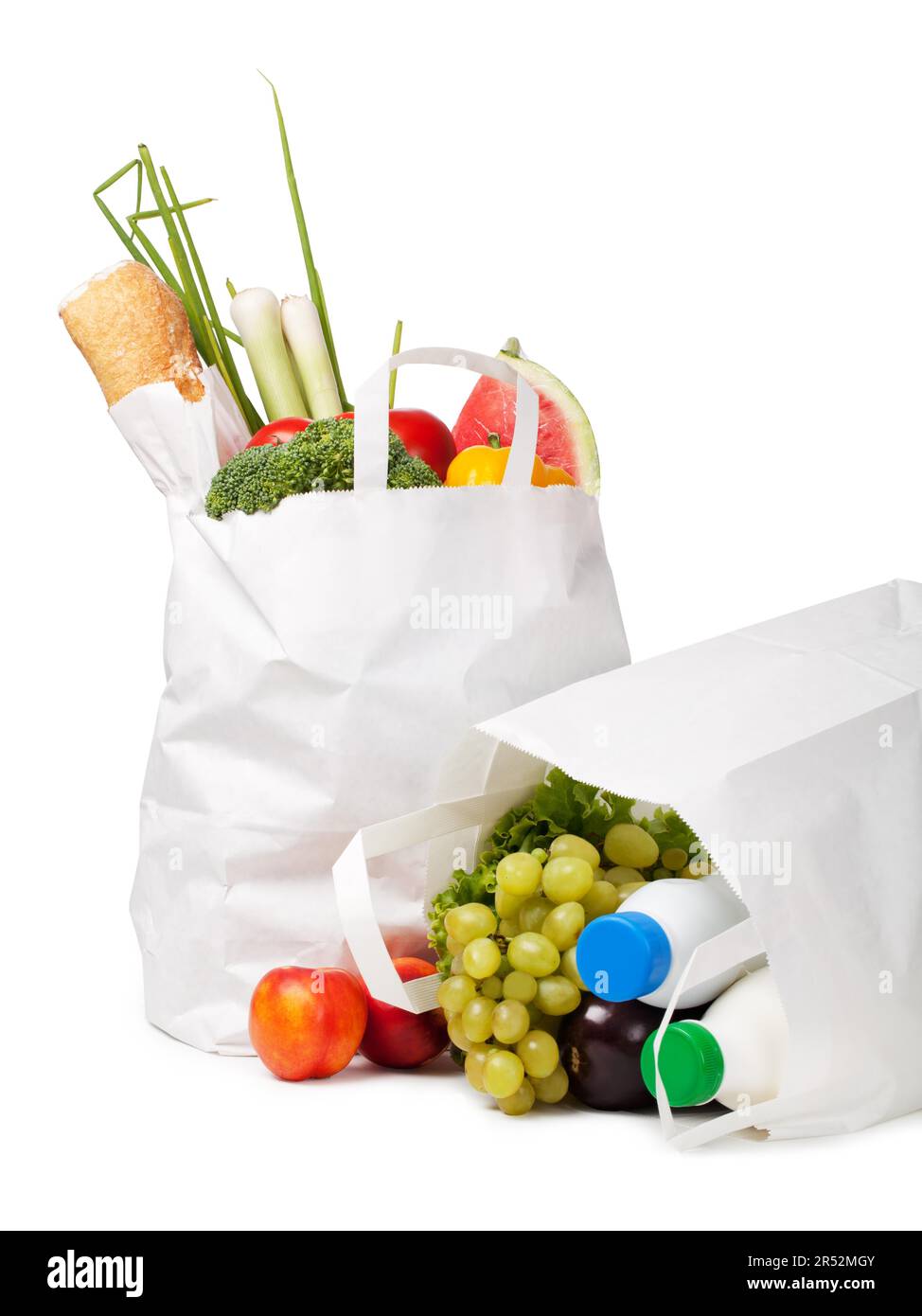 Paper bag with food on a white background Stock Photo - Alamy