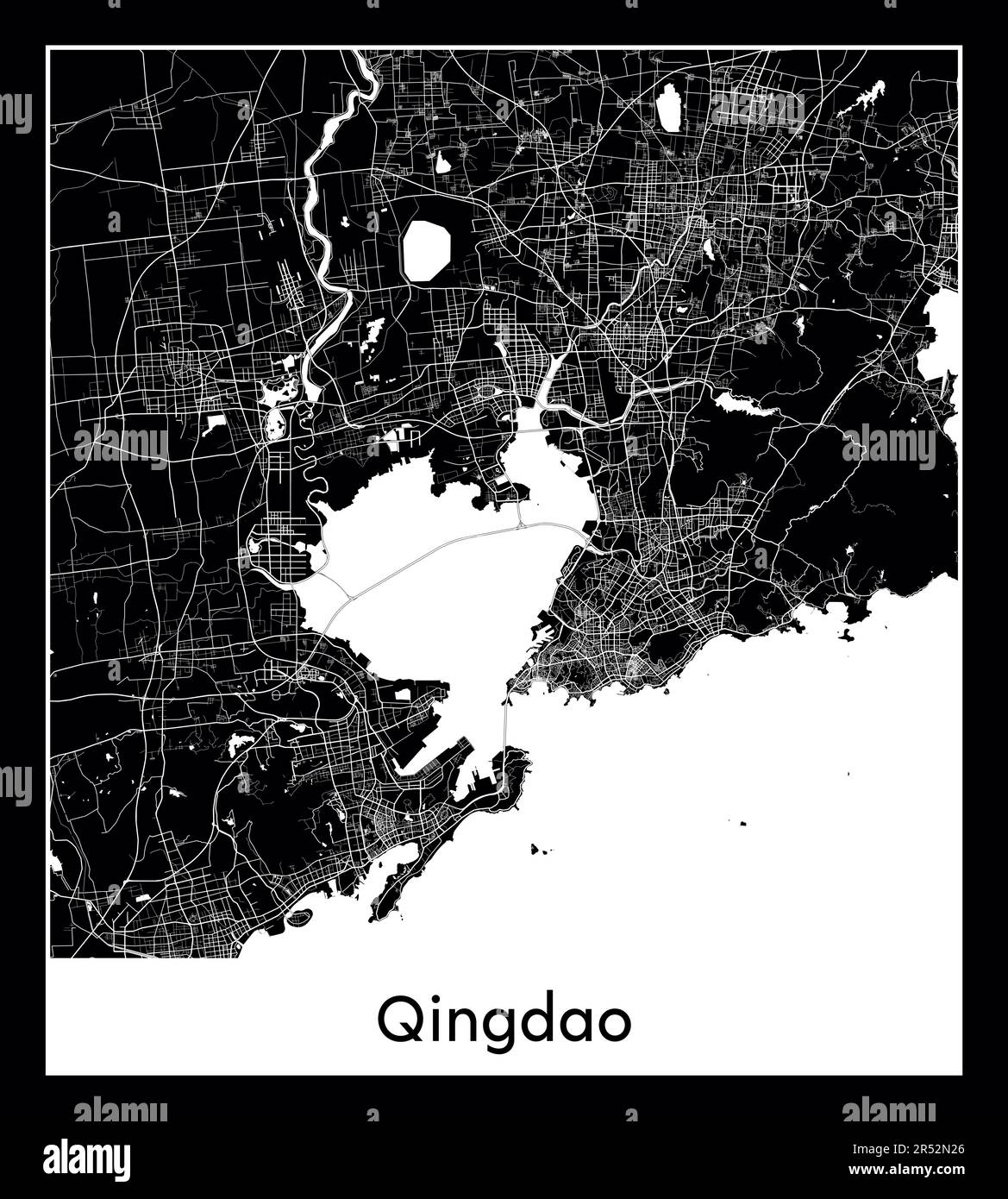 Minimal city map of Qingdao (China Asia Stock Vector Image & Art - Alamy