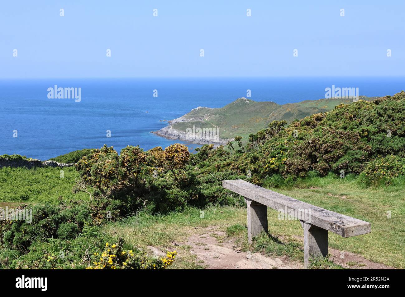 SW Coast Path bench at Morthoe, North Devon, UK Stock Photo - Alamy
