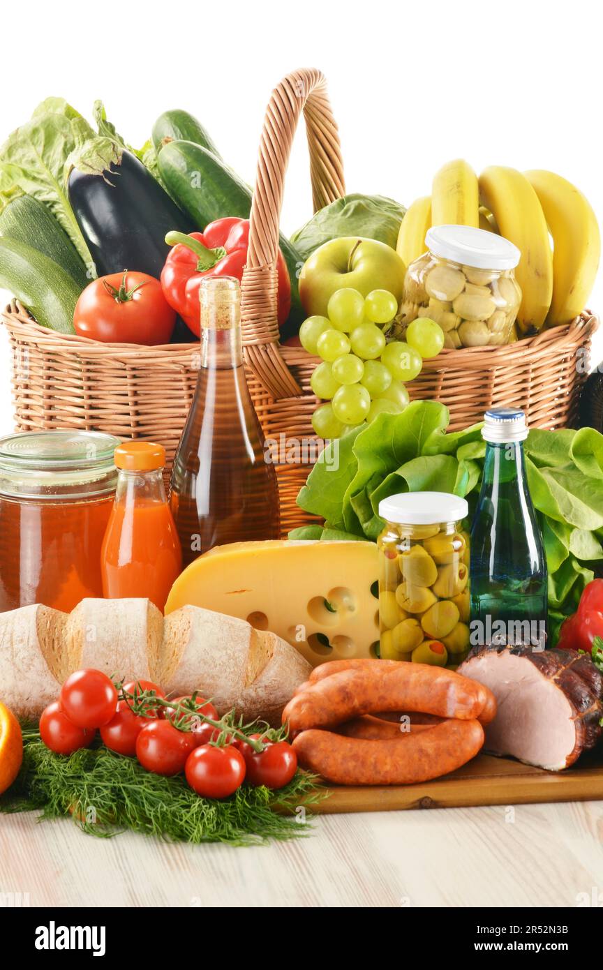 Composition with variety of grocery products including vegetable ...