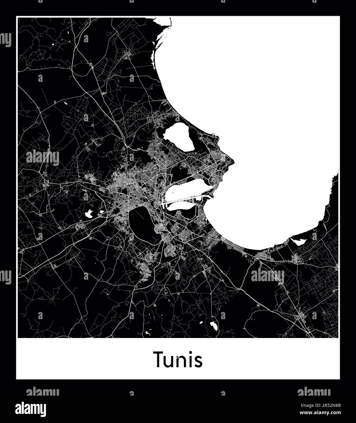 Minimal city map of Tunis (Tunisia AfricaMinimal city map of Tunis ...