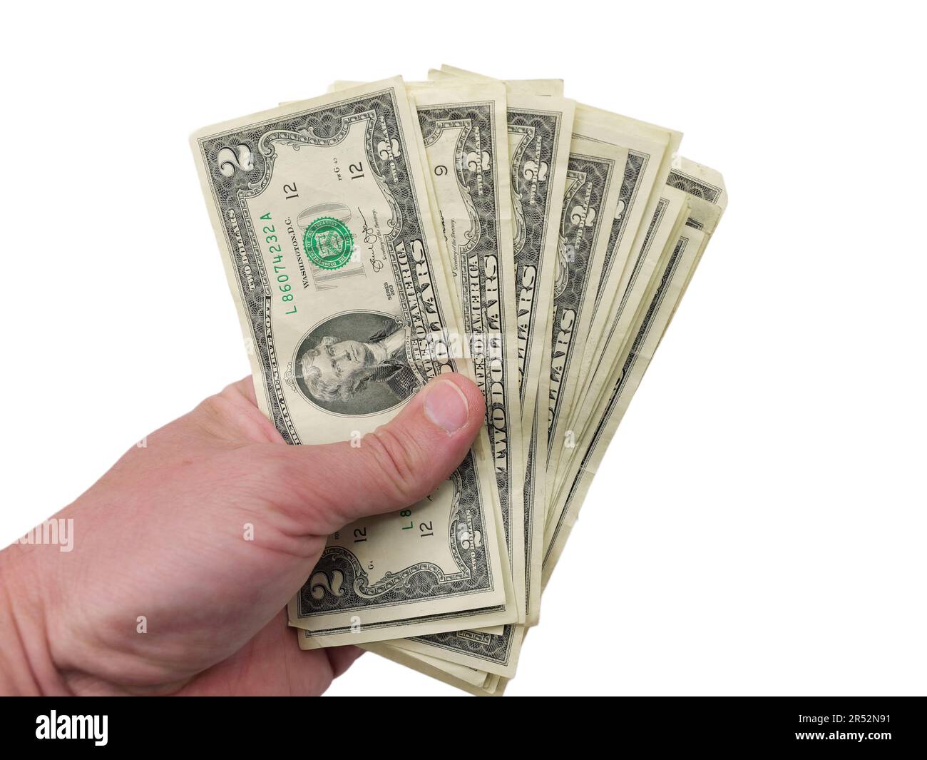 Man Holding Large Stack of $2 Bills - Unique US Currency Stock Photo ...