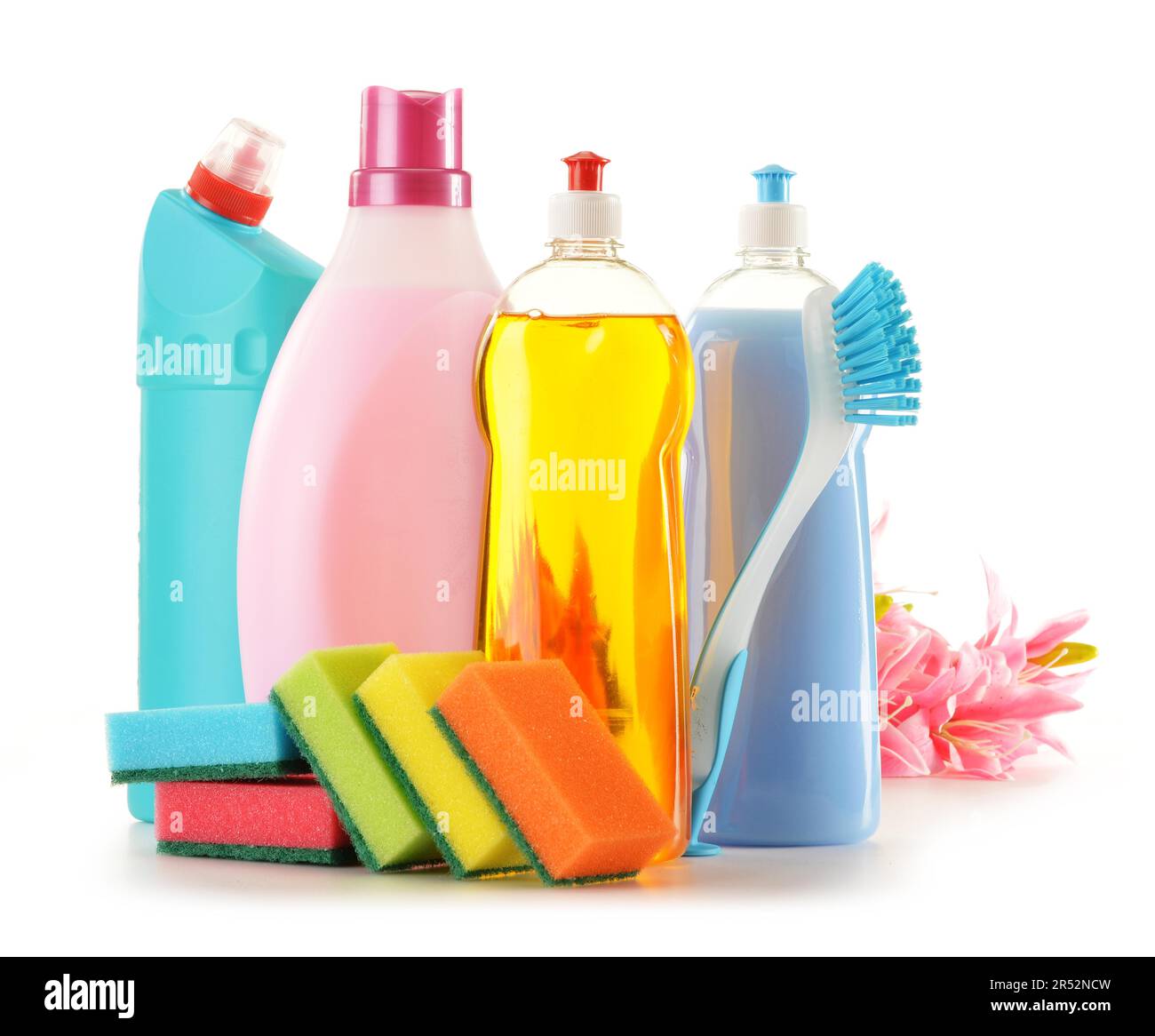 Detergent bottles isolated on white Stock Photo - Alamy