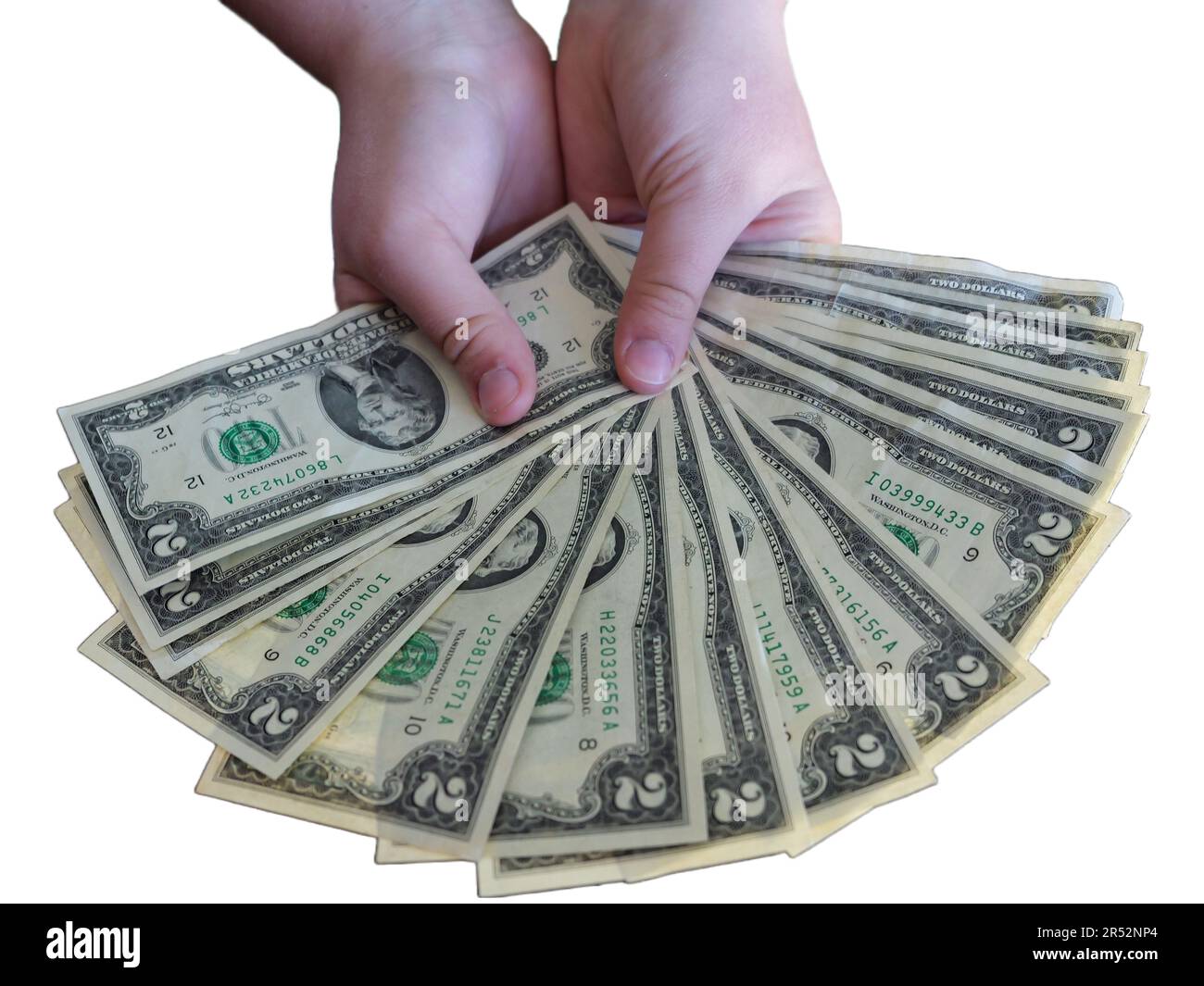 Girl Holding Large Stack of $2 Bills - Unique US Currency Stock Photo ...