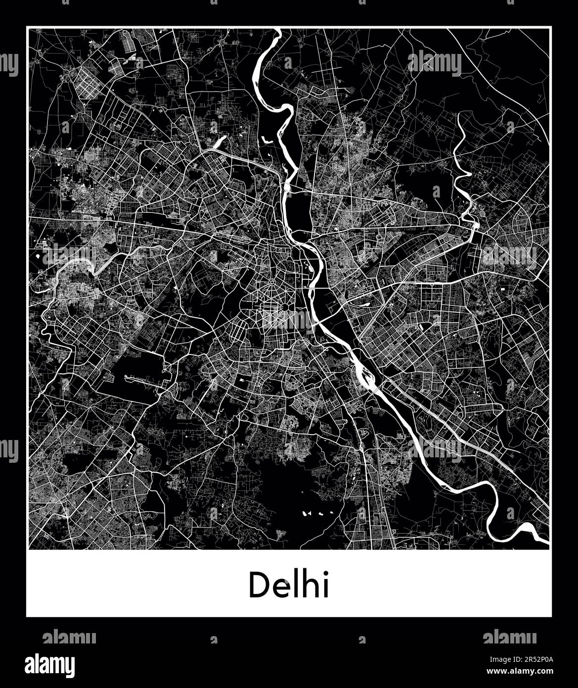 Minimal city map of Delhi (India Asia)Minimal city map of Delhi (India ...