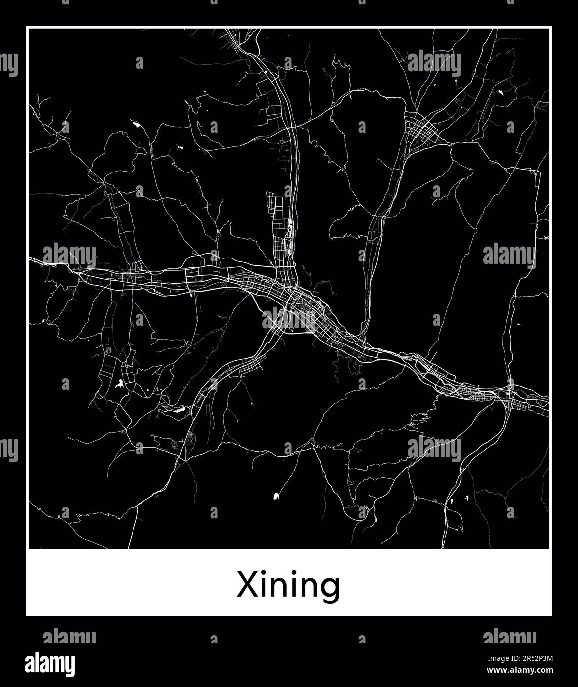 Minimal city map of Xining (China Asia)Minimal city map of Xining ...