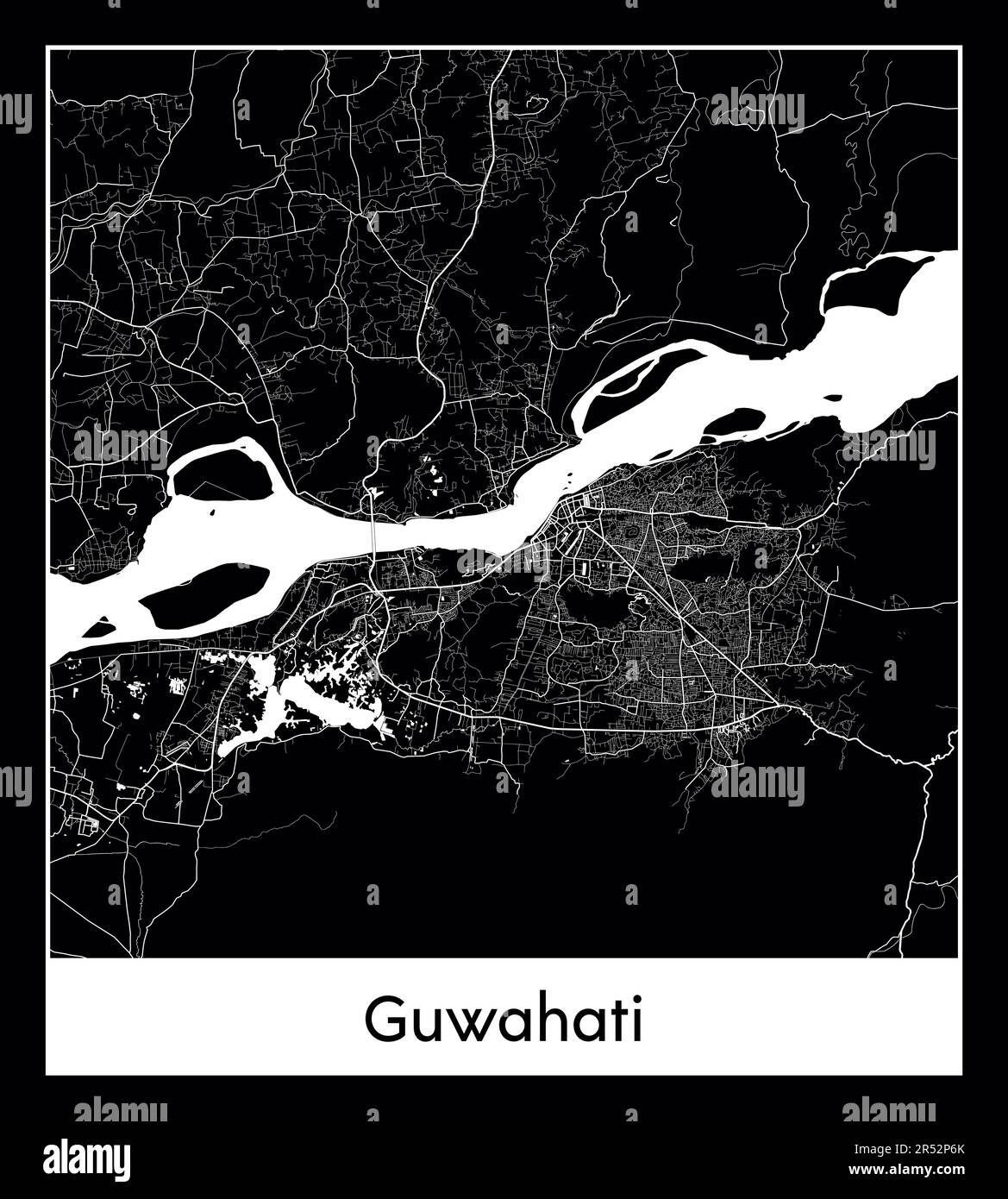 Minimal city map of Guwahati (India AsiaMinimal city map of Guwahati ...