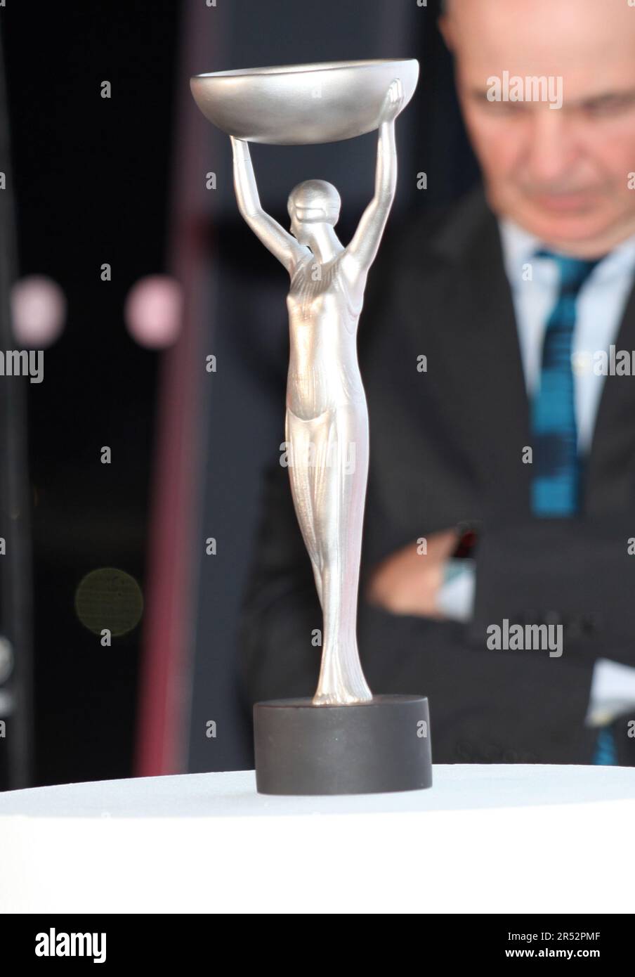London, UK. The International Booker Prize 2023 trophy. Sky Garden ...