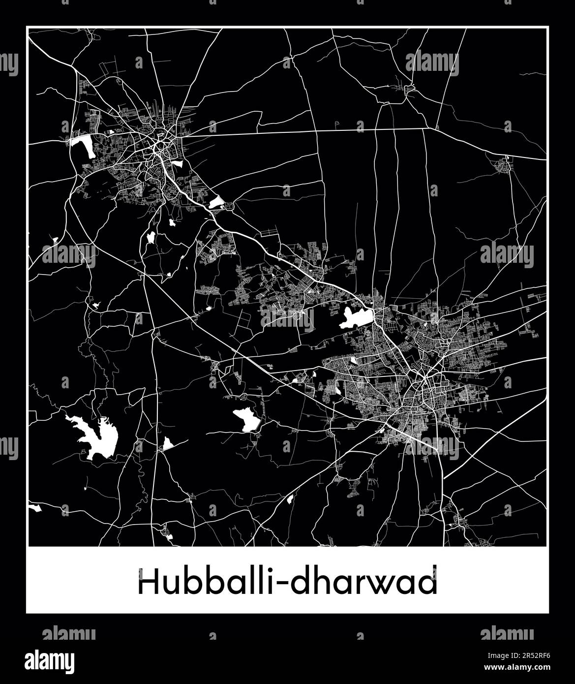 Minimal city map of Hubballi-dharwad (India Asia Stock Vector Image ...