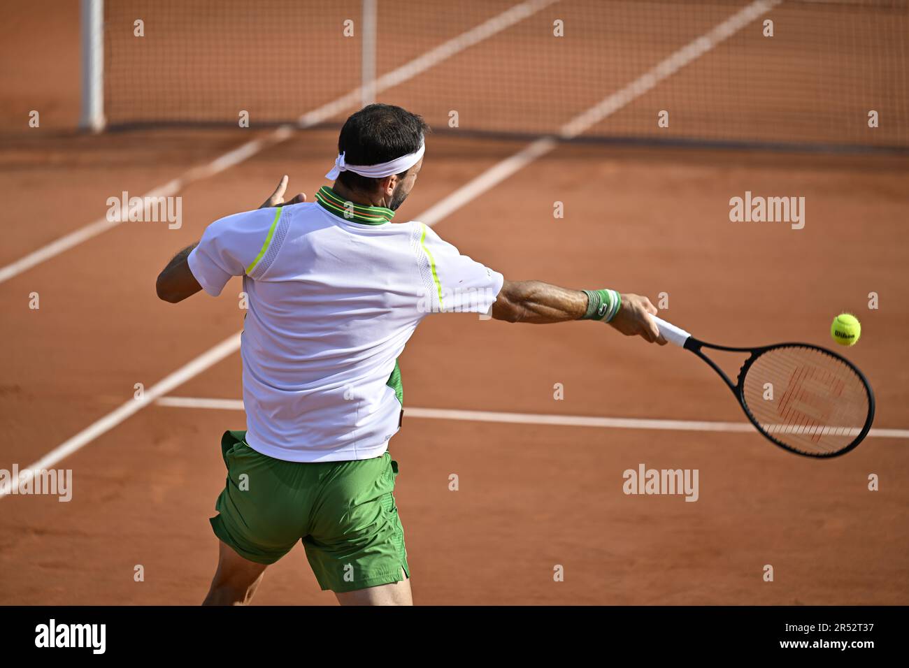 Paris, France - May 31, 2023, Illustration with a forehand of Grigor ...