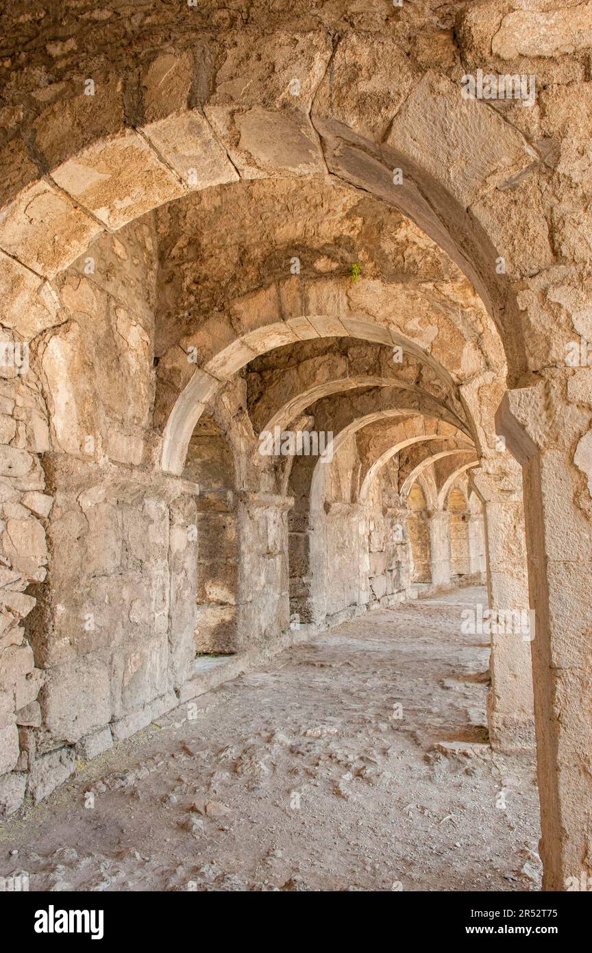 Upper galleries, archway, Roman theatre, Pamphylia, Antalya Province ...