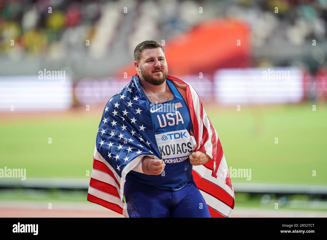 Joe Kovacs with his country's flag in the Shot Put men at the 2019 ...