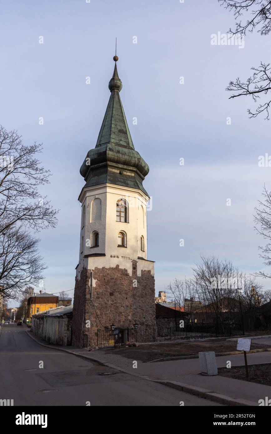 Old Town Hall Tower of Vyborg, Russia. It was built in the 1470s along ...