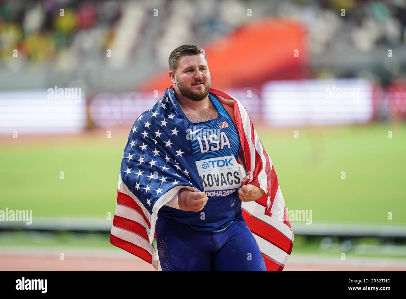 Joe Kovacs with his country's flag in the Shot Put men at the 2019 ...