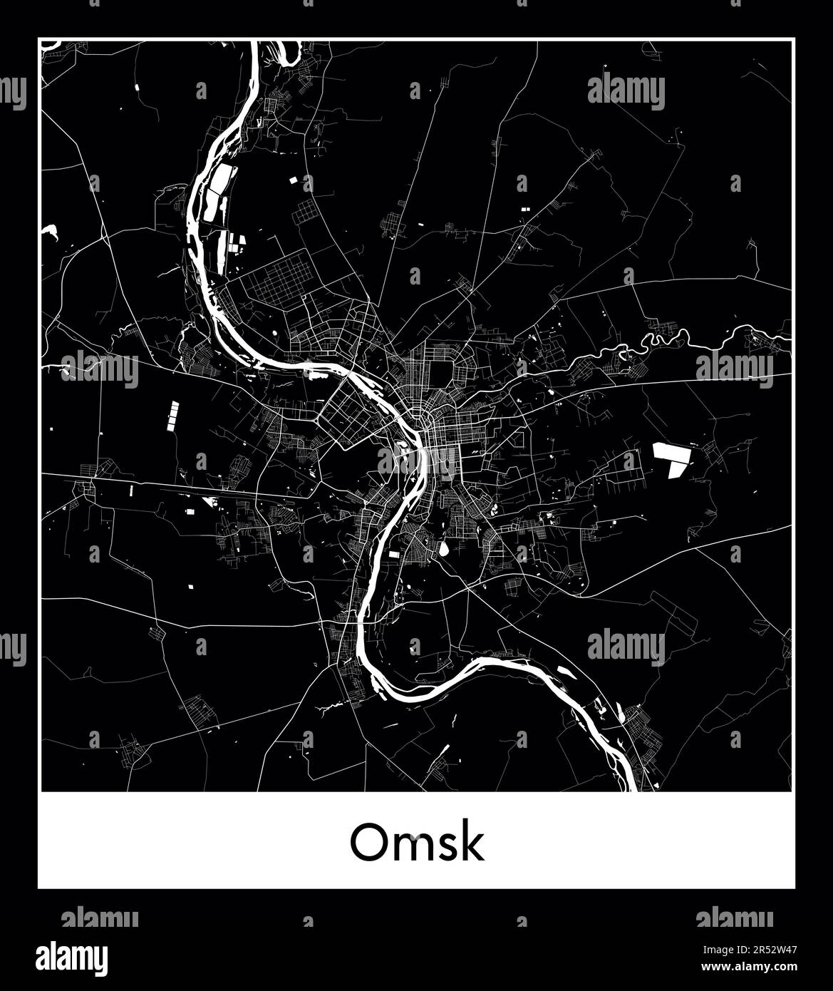 Minimal city map of Omsk (Russia Asia)Minimal city map of Omsk (Russia ...