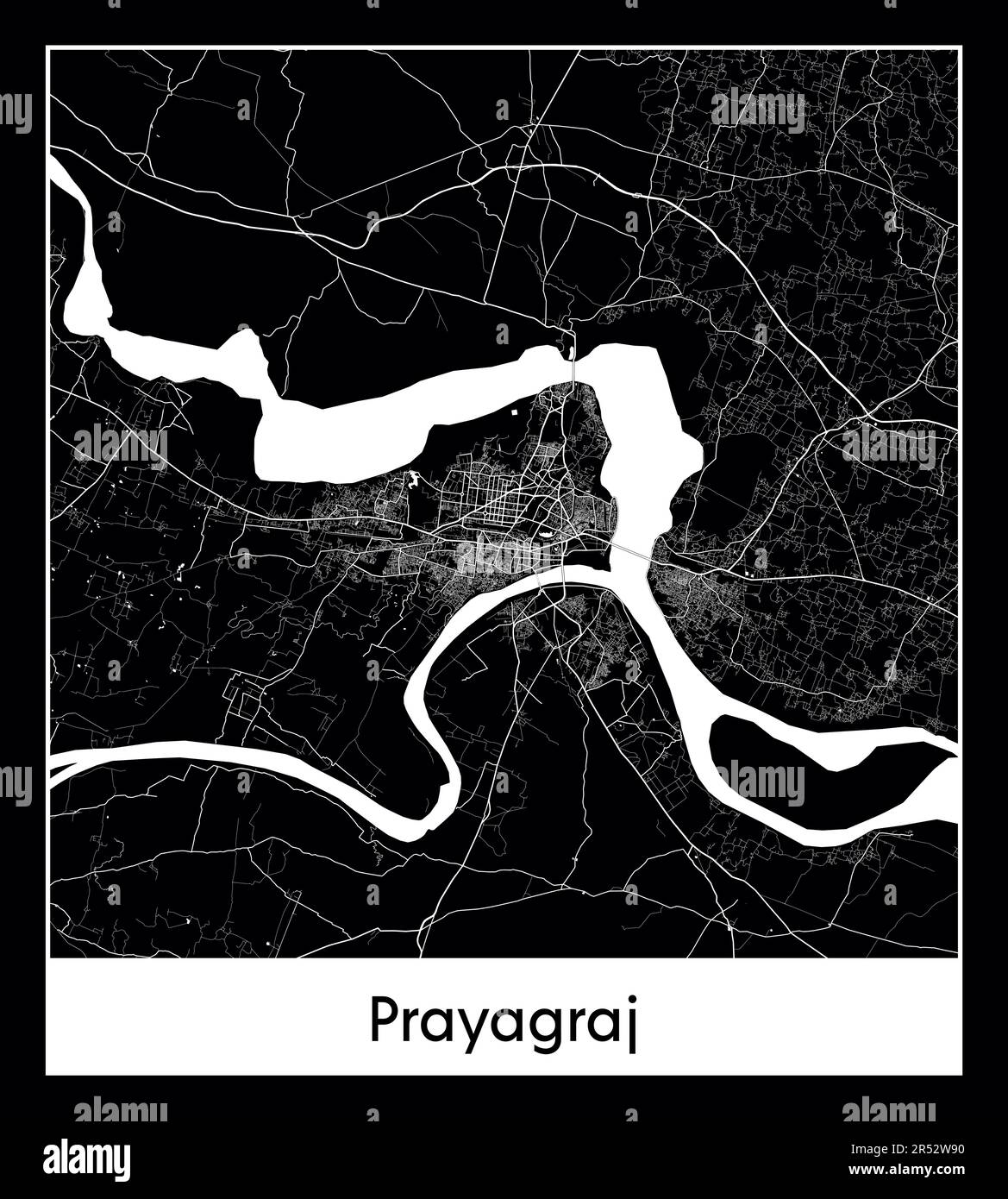 Minimal city map of Prayagraj (India AsiaMinimal city map of Prayagraj ...