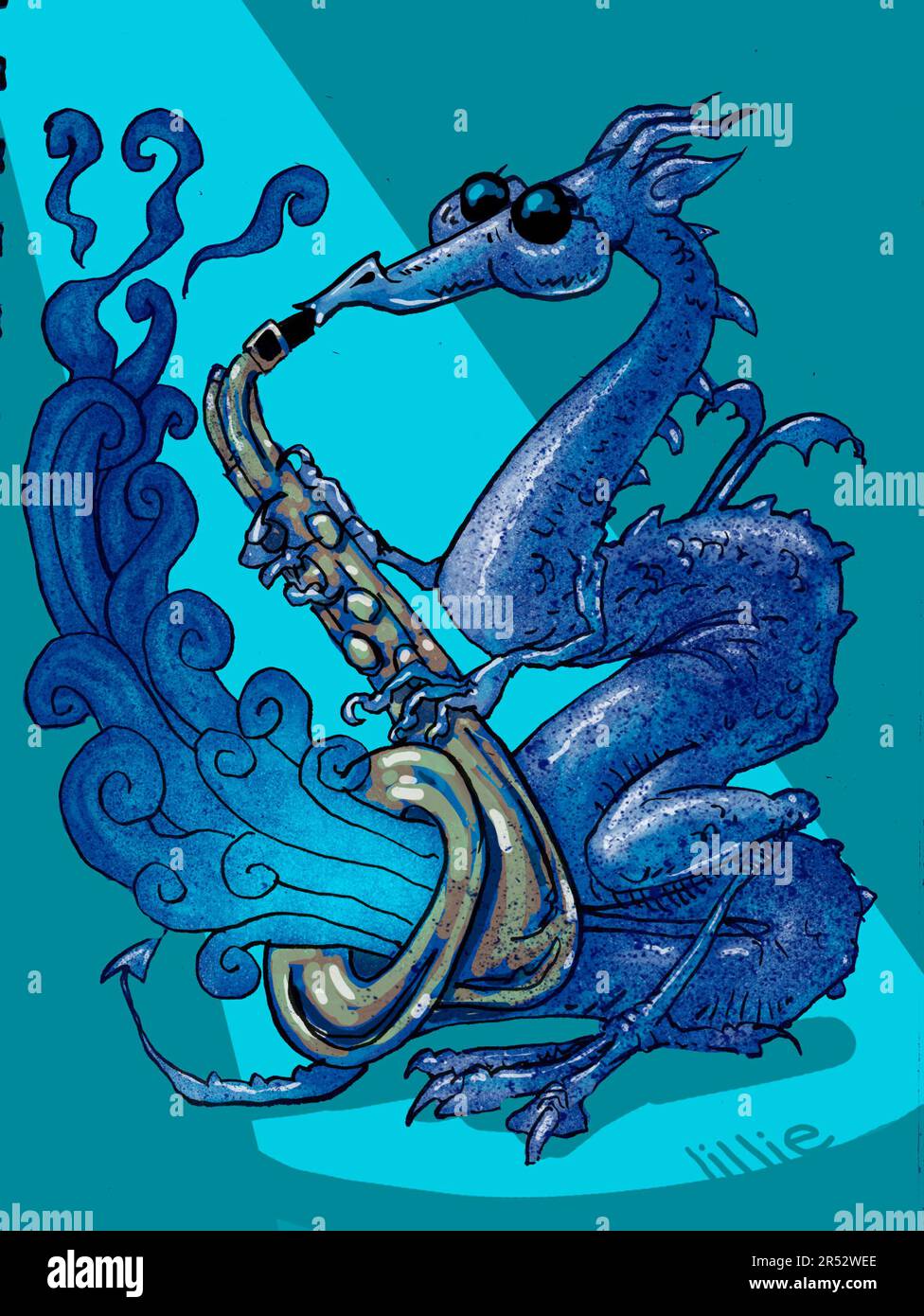 Art, illustration, cool dragon playing a saxophone and wearing shades ...