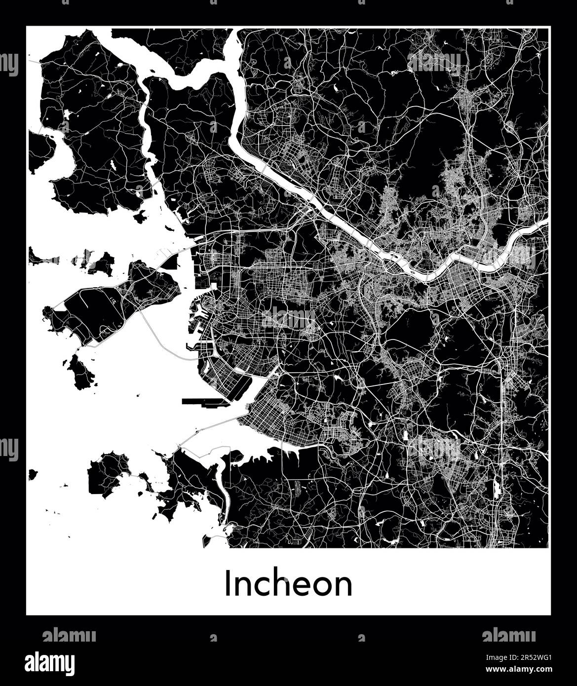Minimal city map of Incheon (South KoreMinimal city map of Incheon ...
