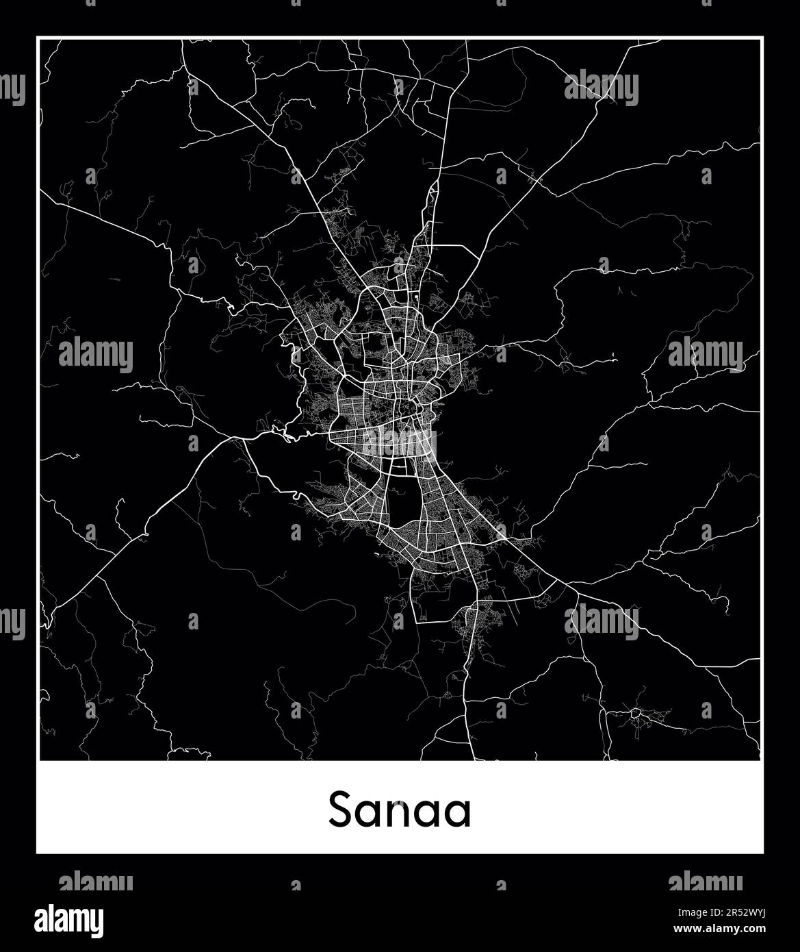 Minimal city map of Sanaa (Yemen Asia)Minimal city map of Sanaa (Yemen ...