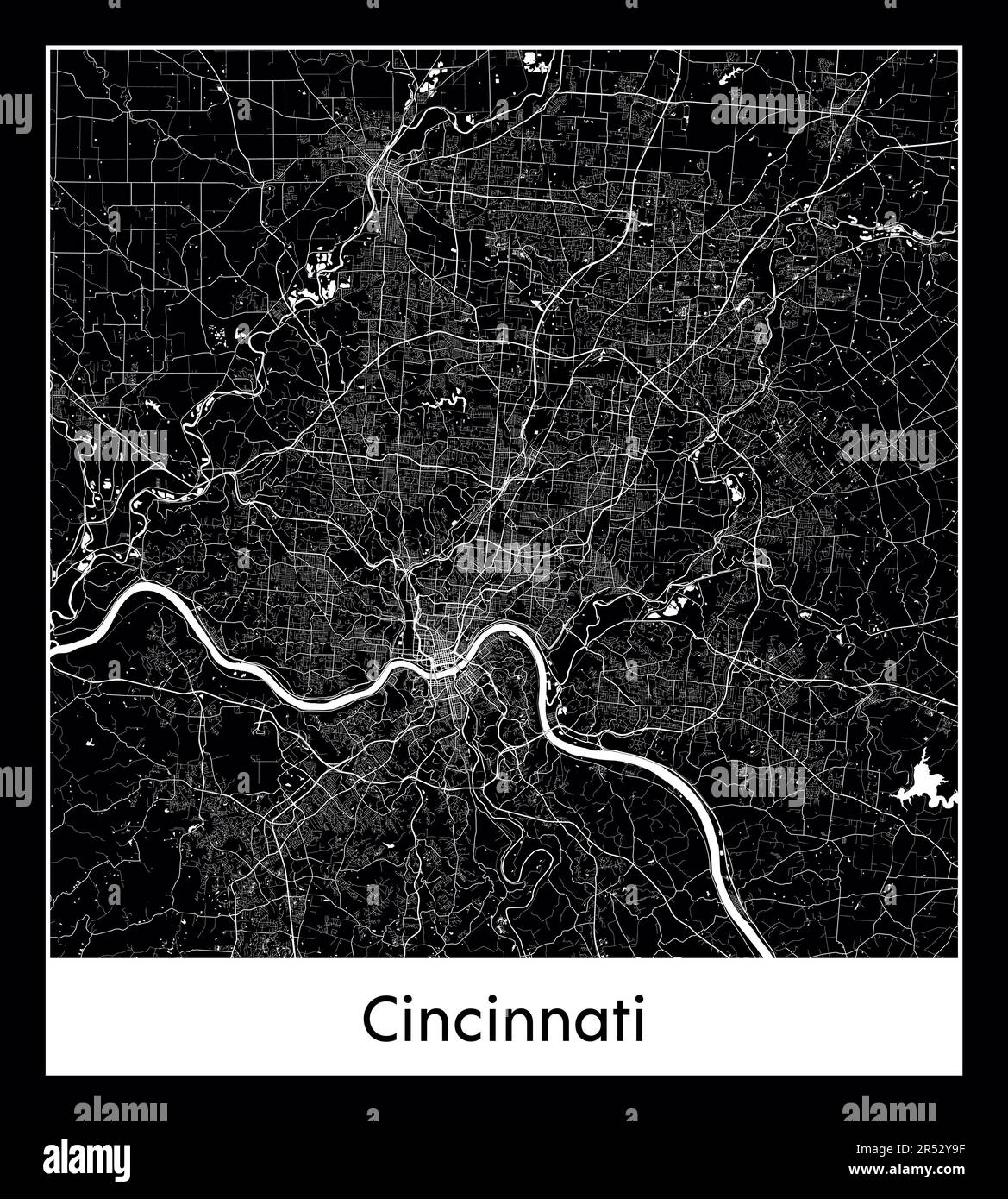 Minimal city map of Cincinnati (United States North America Stock ...