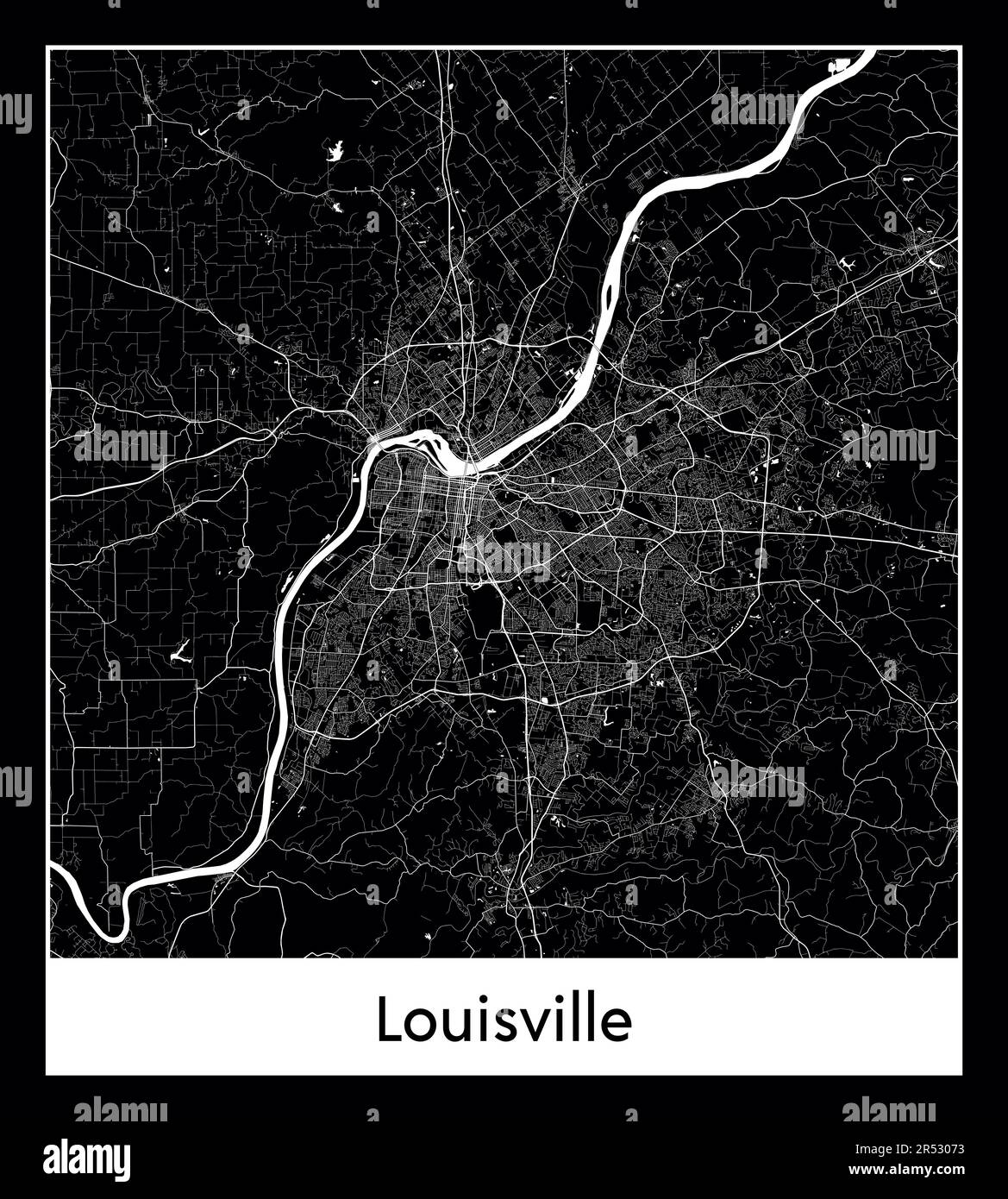 Minimal city map of Louisville (United States North America Stock ...