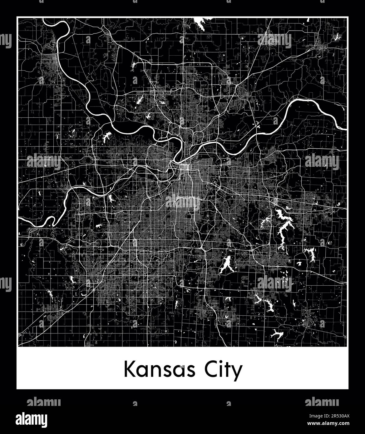 Minimal city map of Kansas City (United States North America Stock ...