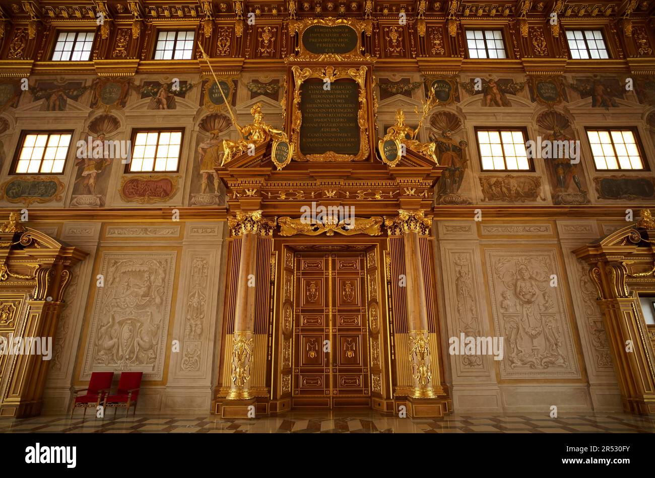 Emperors and builders immortalised above southern portal, Golden Hall ...