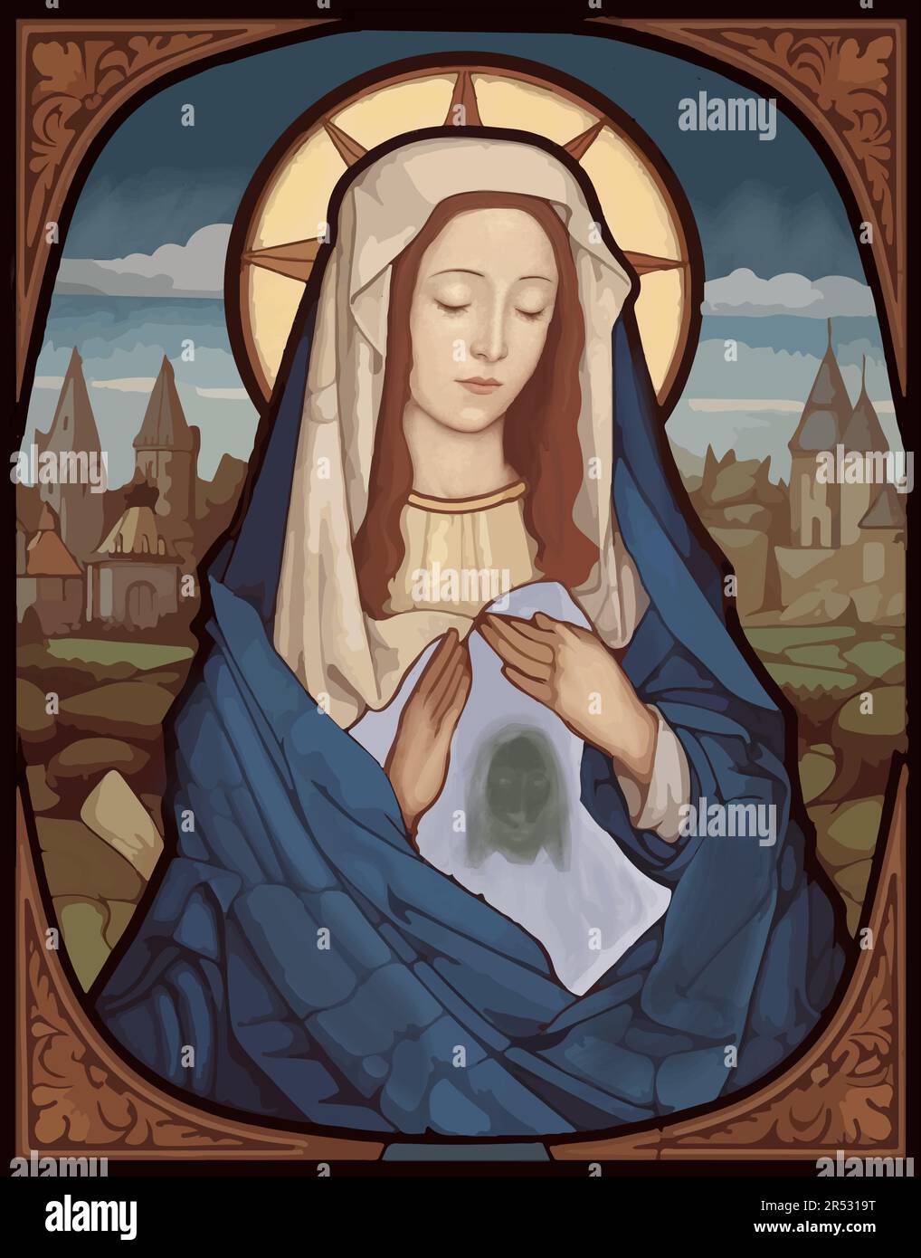 Vector of Saint Veronica holding cloth with face of Jesus Stock Vector ...