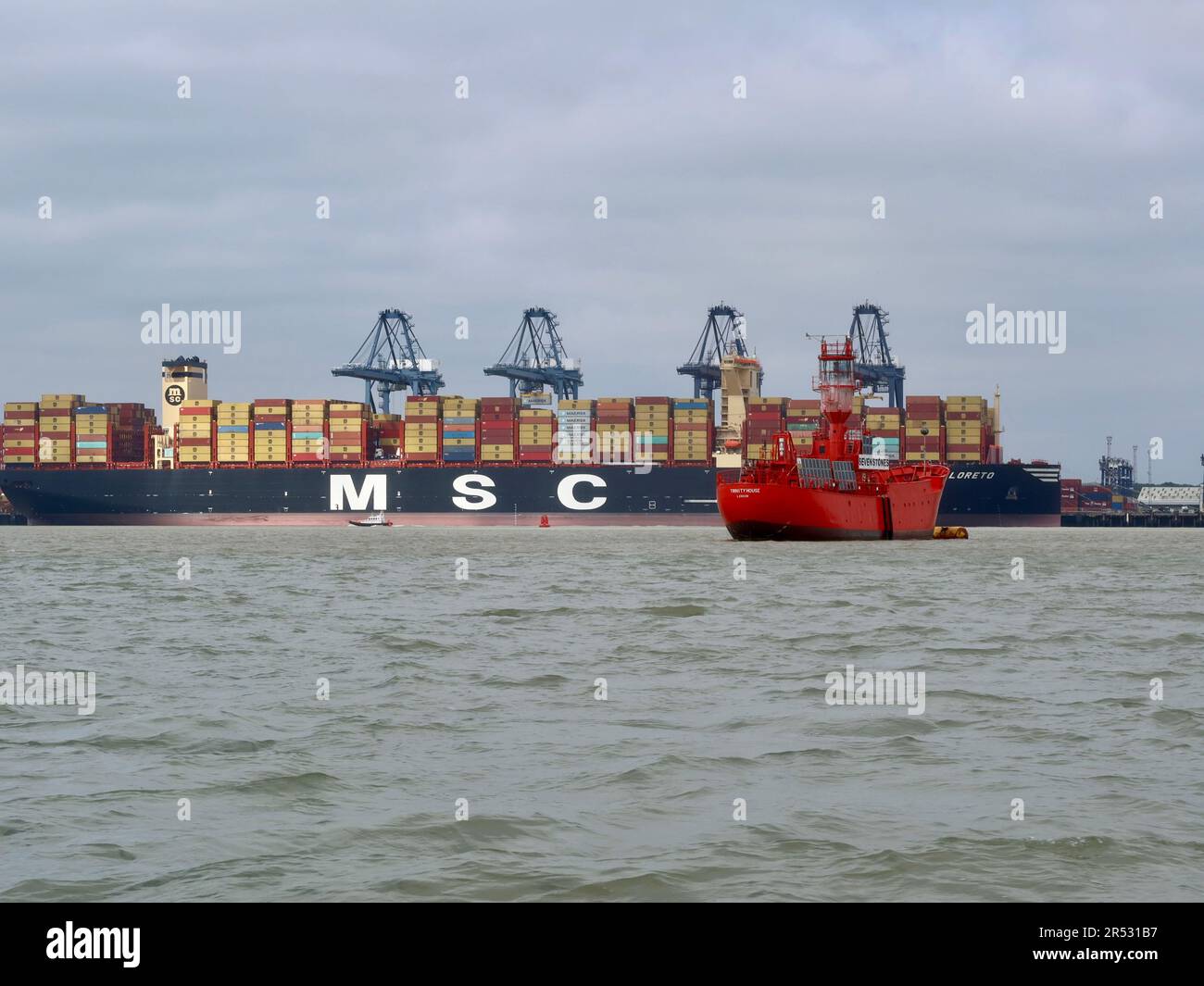 Harwich Harbour, Essex - 31 May 2023 : MSC Loreto and the Sevenstones ...