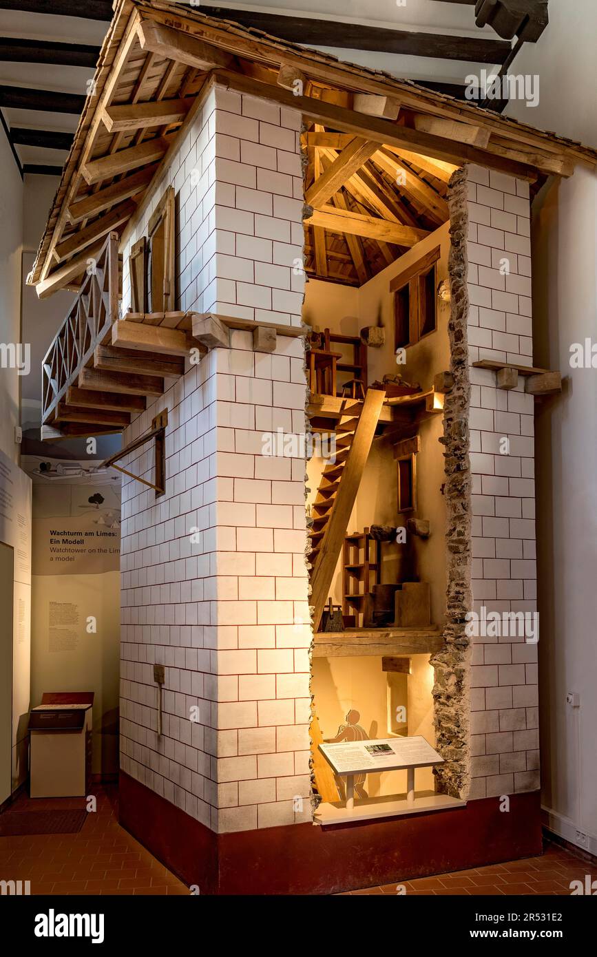 View inside from a watchtower, model, Roman fort Saalburg ...