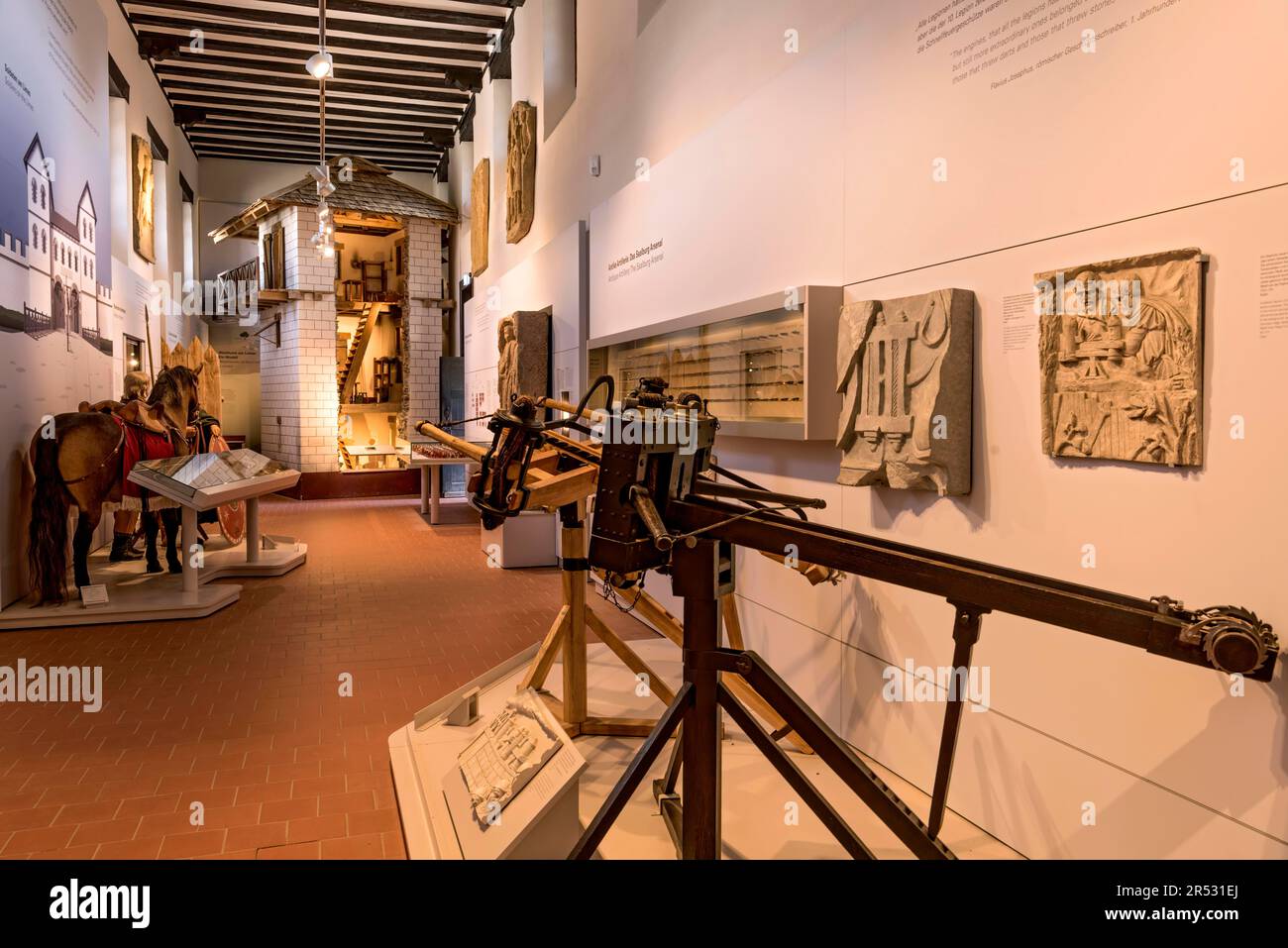 Exhibition of weapons, military equipment and stone reliefs, Saalburg ...