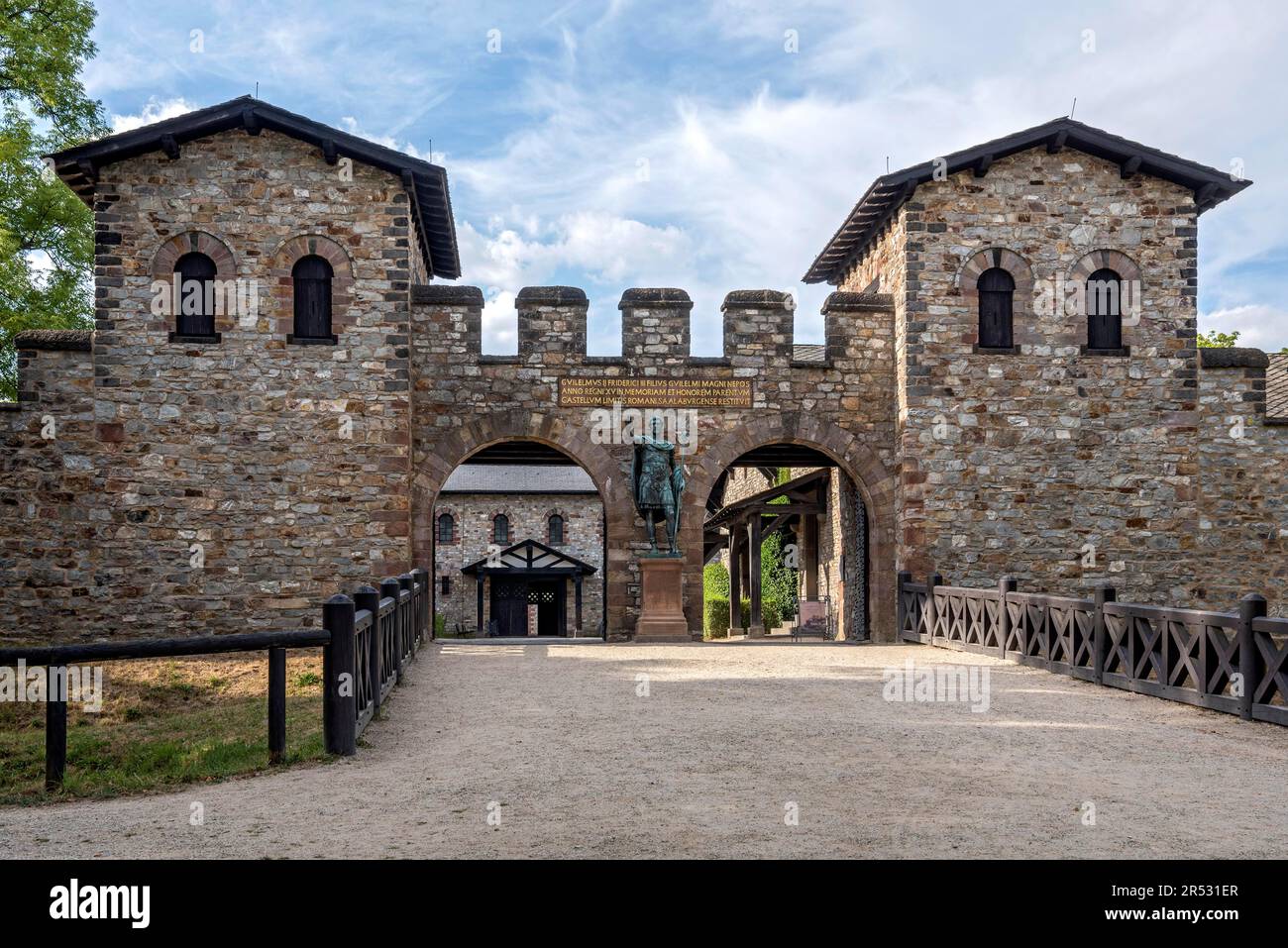 Main gate, Porta Praetoria with bronze statue of Emperor Antoninus Pius ...