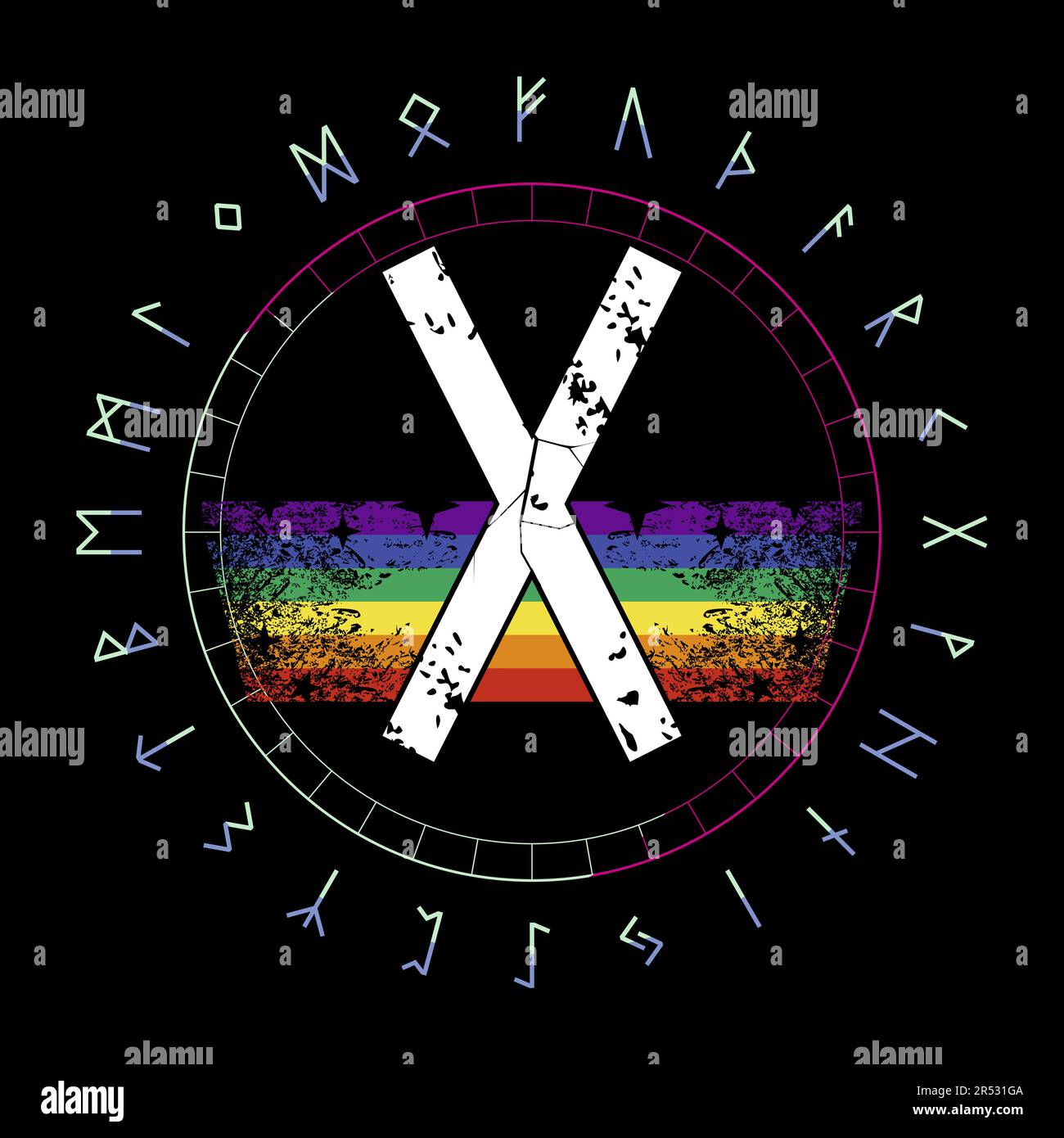 vector illustration of runic alphabet in circular design. Runic letter ...