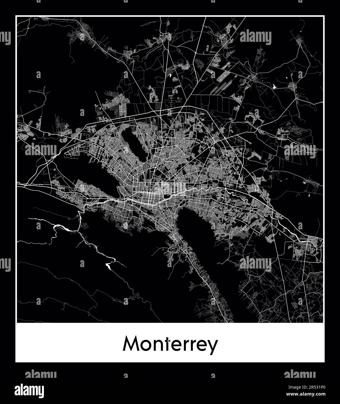 Minimal city map of Monterrey (Mexico North America Stock Vector Image ...