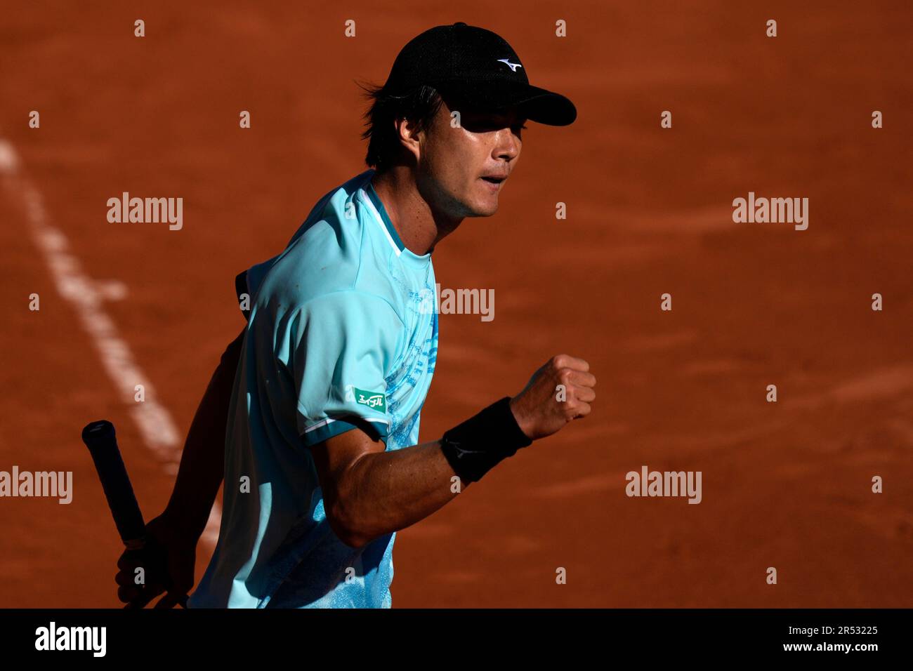 Japan's Taro Daniel reacts during his second round match of the French ...
