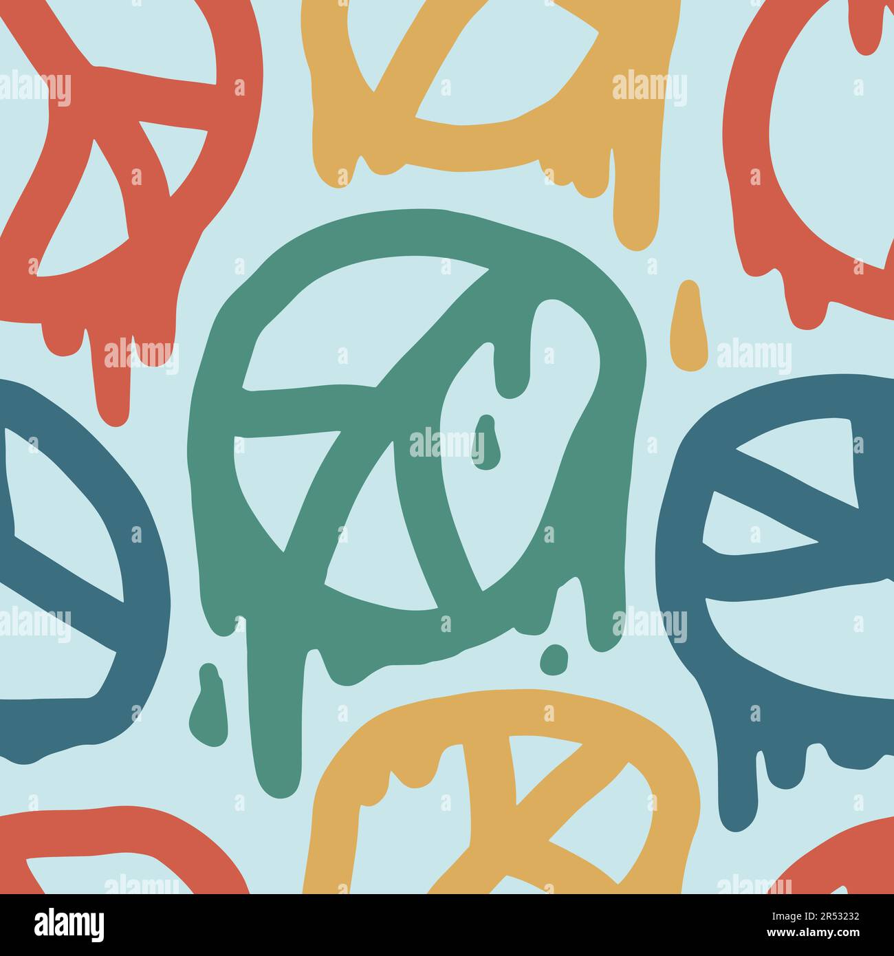 Liquid Peace Seamless Pattern in Rainbow Colour. Seventies Style and ...