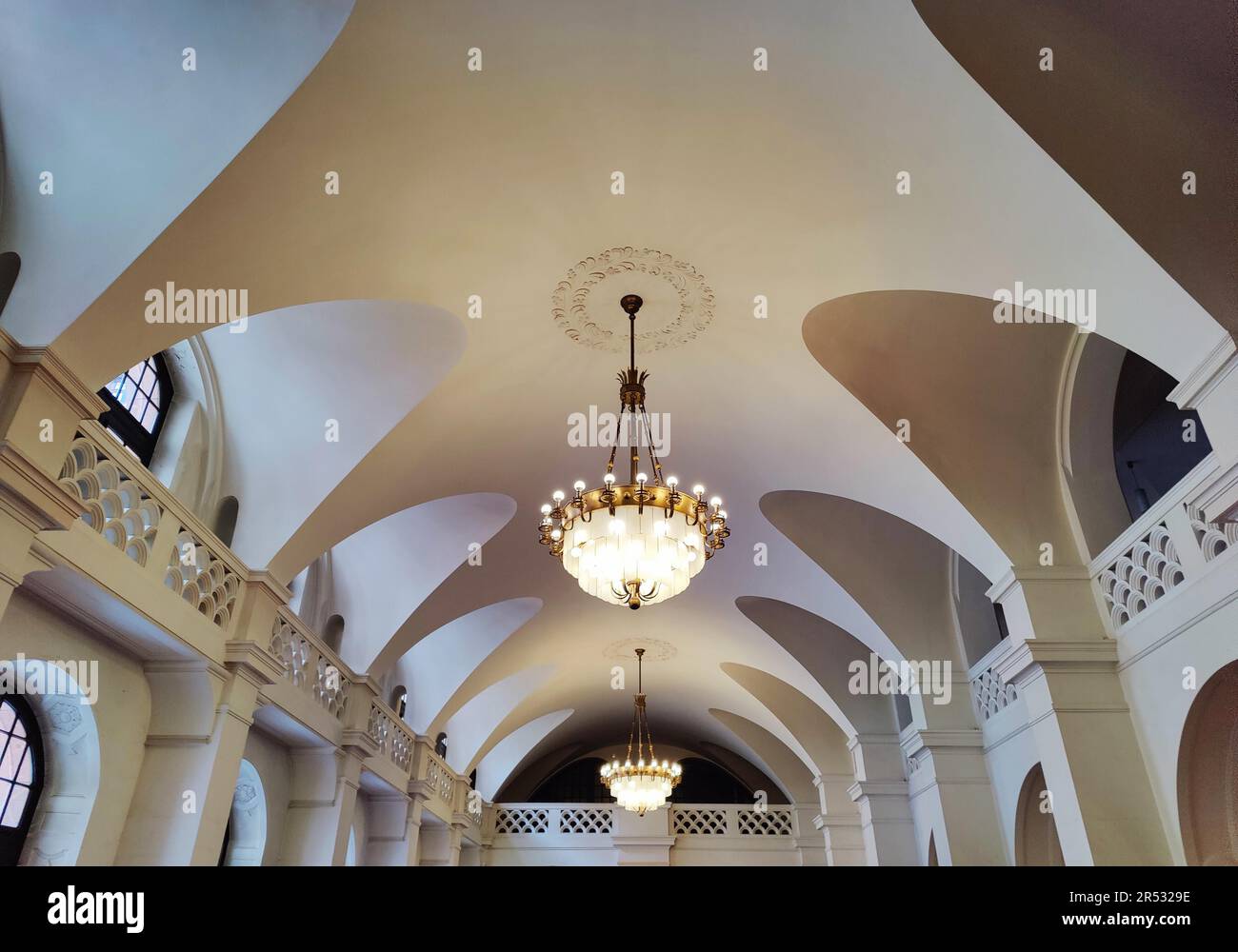 Interior view, ceiling in the basement, New City Hall, Leipzig, Saxony ...